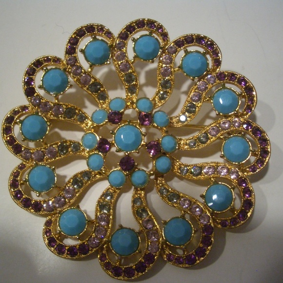 UNBRANDED | Jewelry | Vintage Amazing Gold Large Pin Turquoise Stones ...